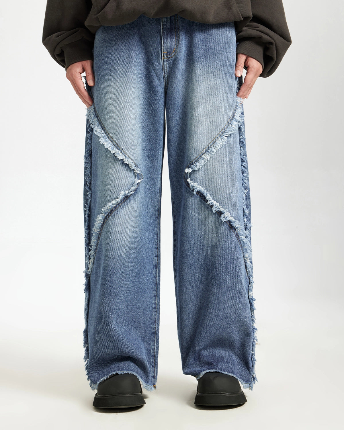 Blue Frayed Acid Wash Pants | Inflation Streetwear – INFLATION